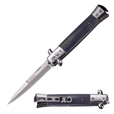 5" Closed Classic Stiletto Automatic Switch Blade Knife - Carbon Fiber ...